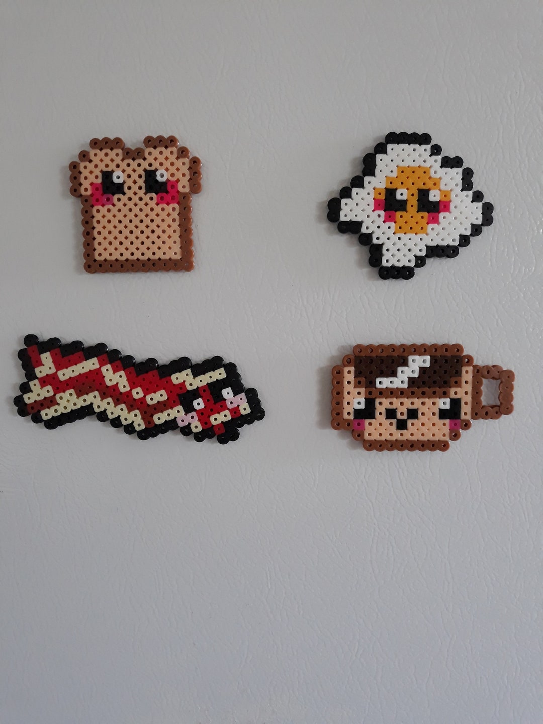 Kawaii Breakfast Perler Magnets Food Themed Pixel Art Bacon Egg Toast ...