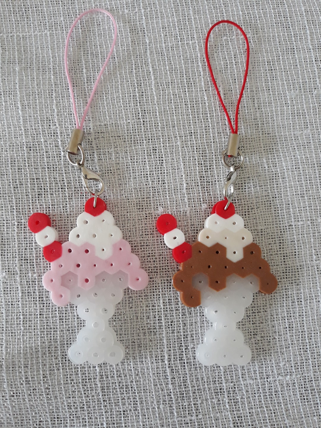 Perler Ice Cream Sundae Pixel Art Phone Charms Strawberry Chocolate ...