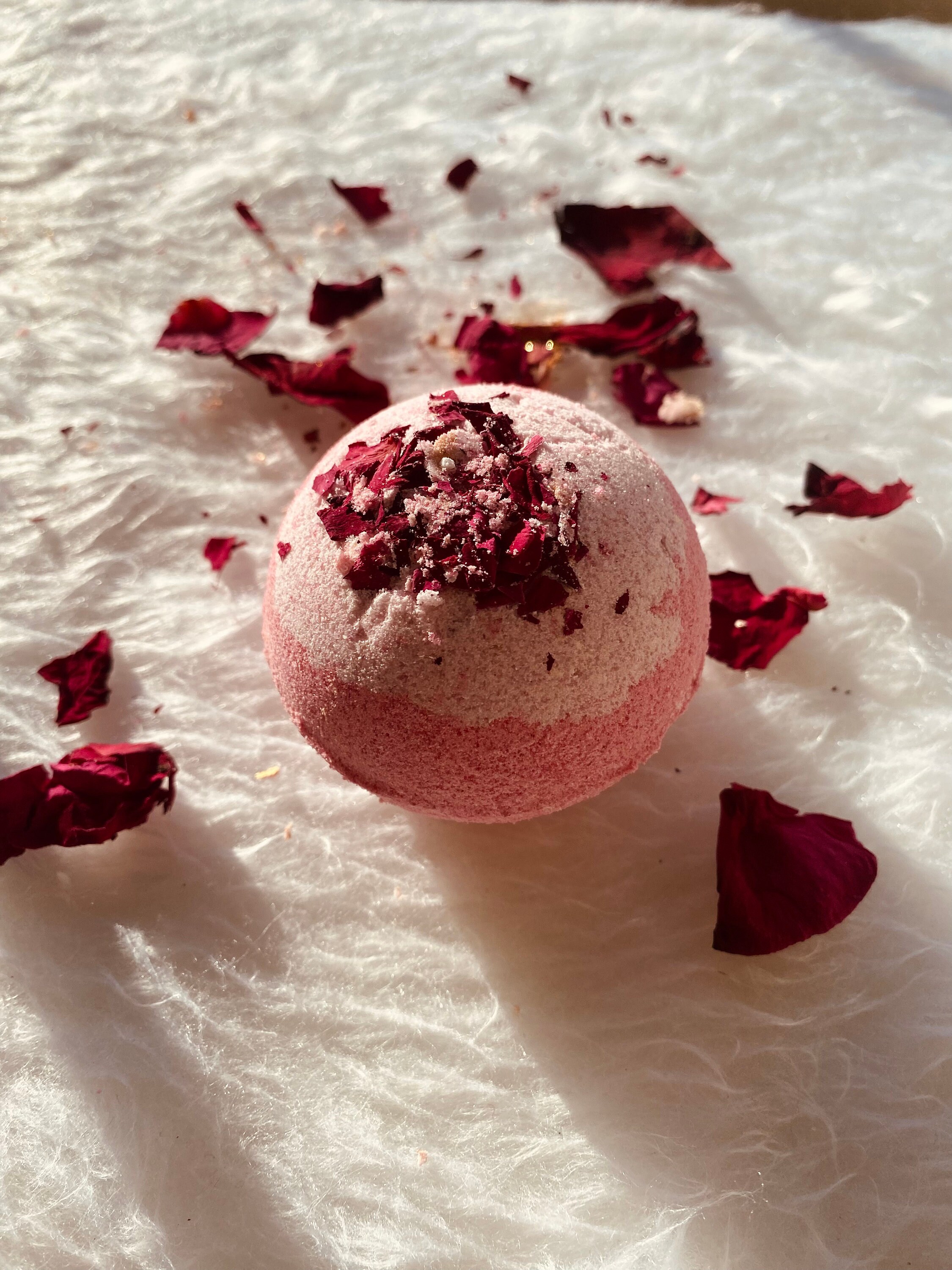 Rose BATH BOMB Fizzy and Foamy With Dried Rose Pedals Medium Size 4.0oz ...