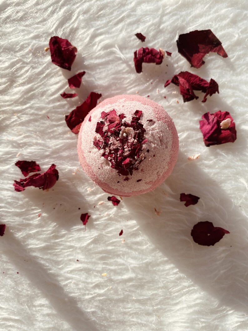 Rose BATH BOMB Fizzy and Foamy With Dried Rose Pedals Medium Size 4.0oz ...