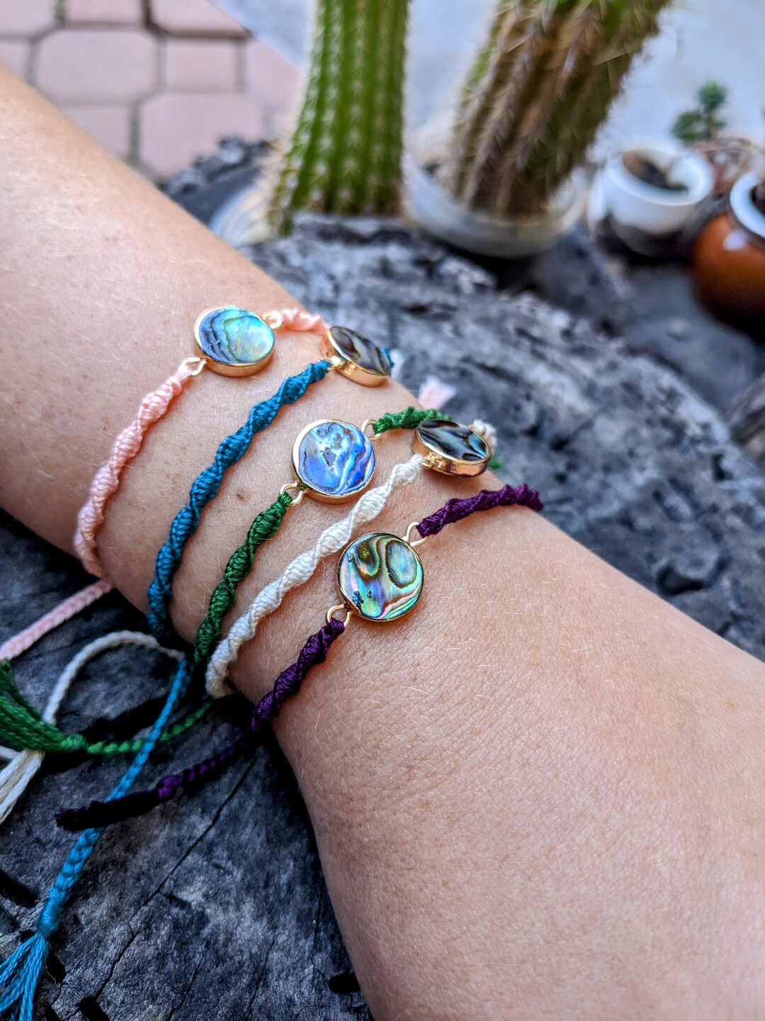 Abalone Shell Charm on Simple Handmade Friendship Bracelet, Blue Green ...