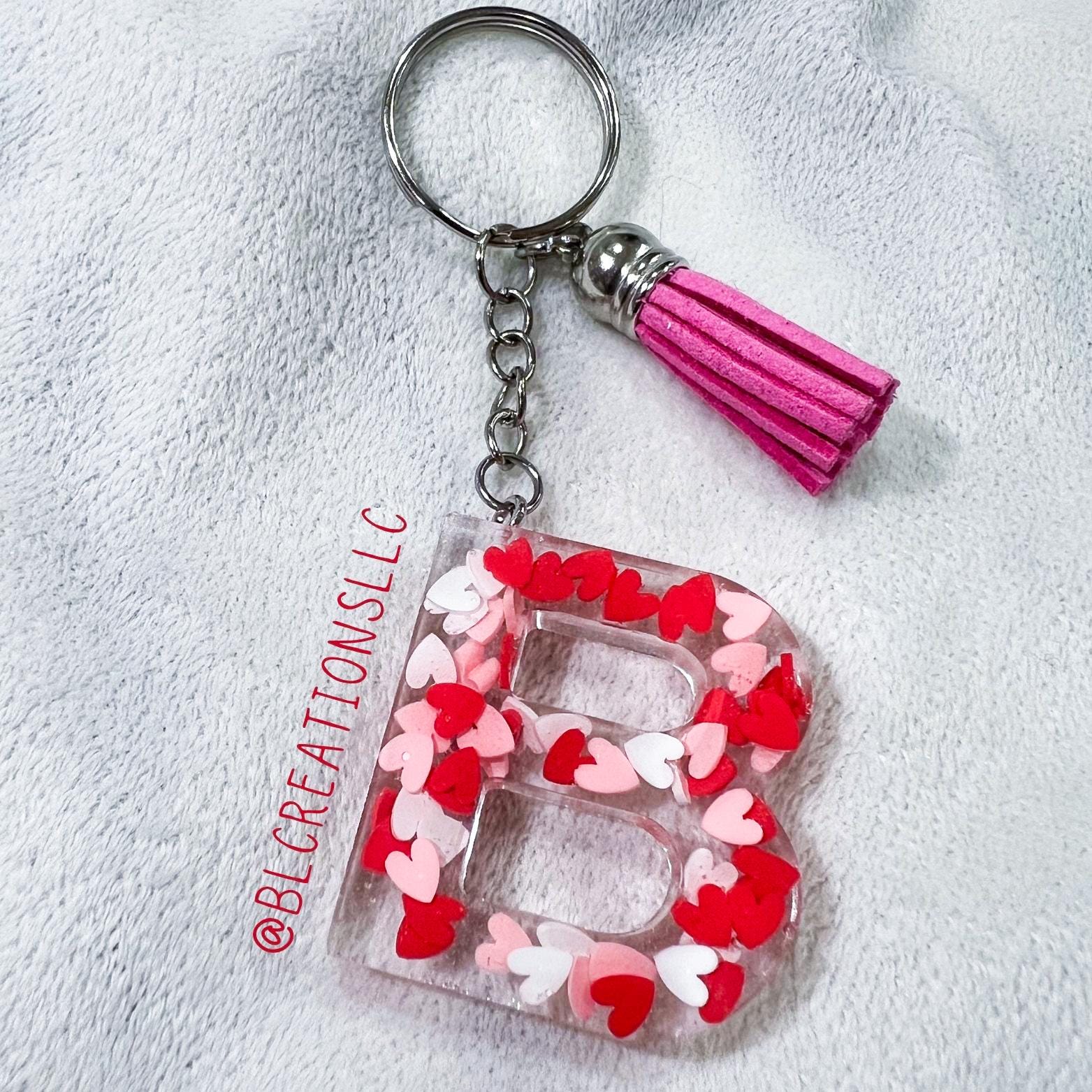 Resin Initial Keychain: Personalized Glitter Tassel Keychain - Etsy