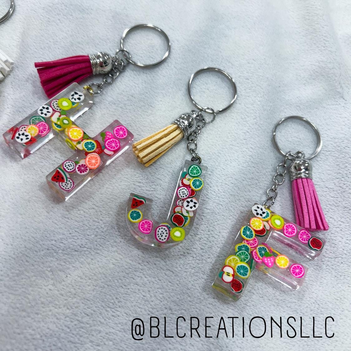 Resin Initial Keychain: Personalized Glitter Tassel Keychain - Etsy