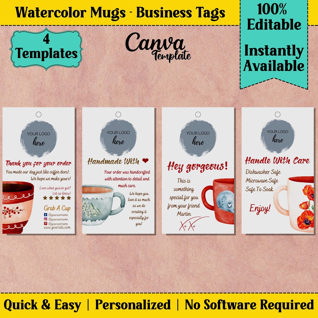 Sublimation Mugs Business Tags Set | Canva Template | Business Thank ...