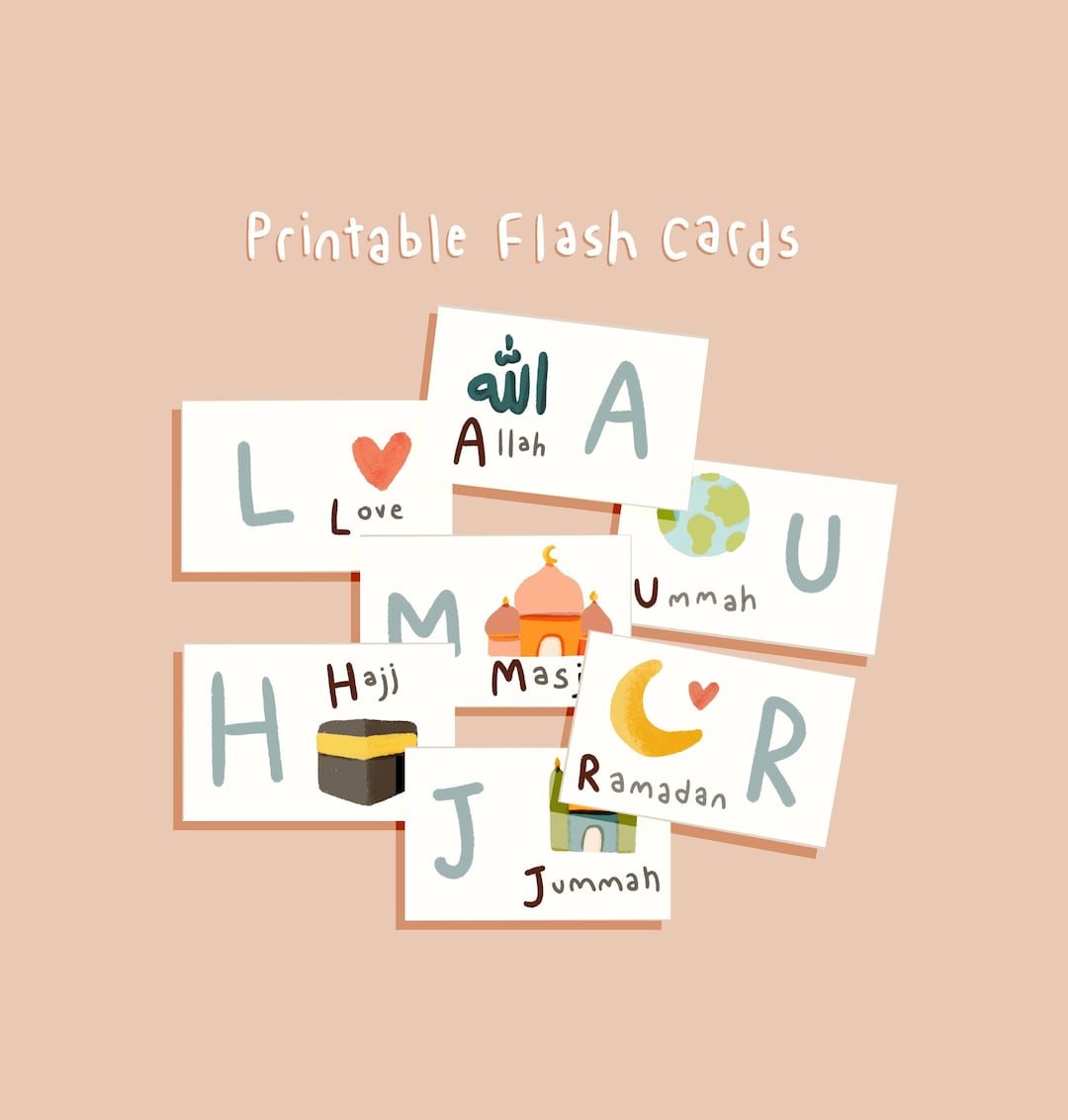 Islamic Alphabet Flash Cards: Muslim Kids Learning (printable JPEG) - Etsy