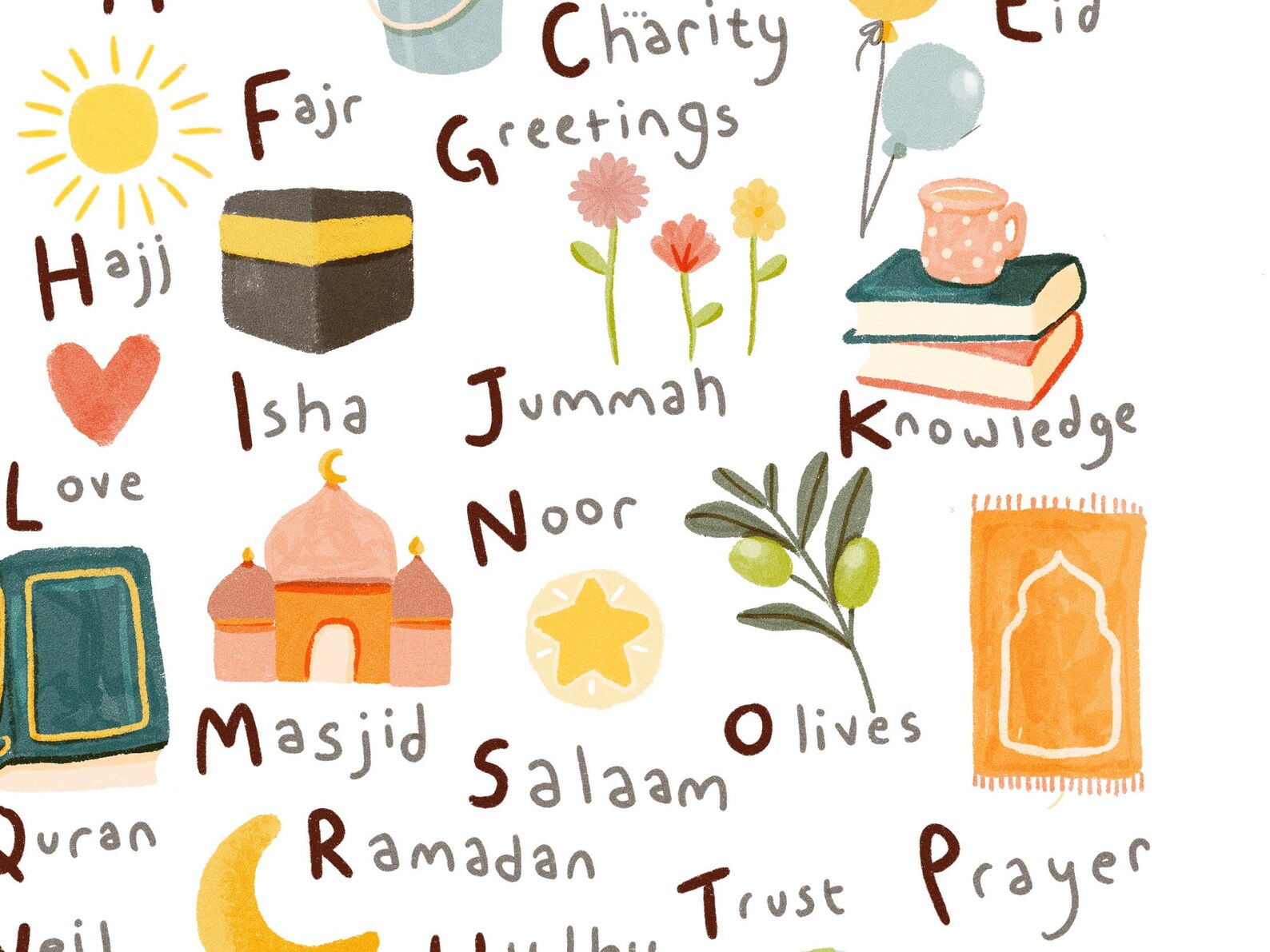 Islamic Alphabet Print Islamic Kids Print Childrens Wall - Etsy
