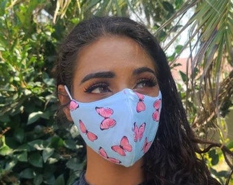 Blue Butterfly Face Mask / 100% Cotton / Reusable, Washable / Double ...