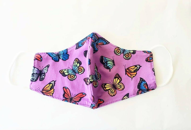 Purple Butterfly Face Mask / 100% Cotton / Reusable, Washable / Double ...