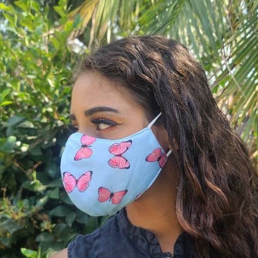 Blue Butterfly Face Mask / 100% Cotton / Reusable, Washable / Double ...