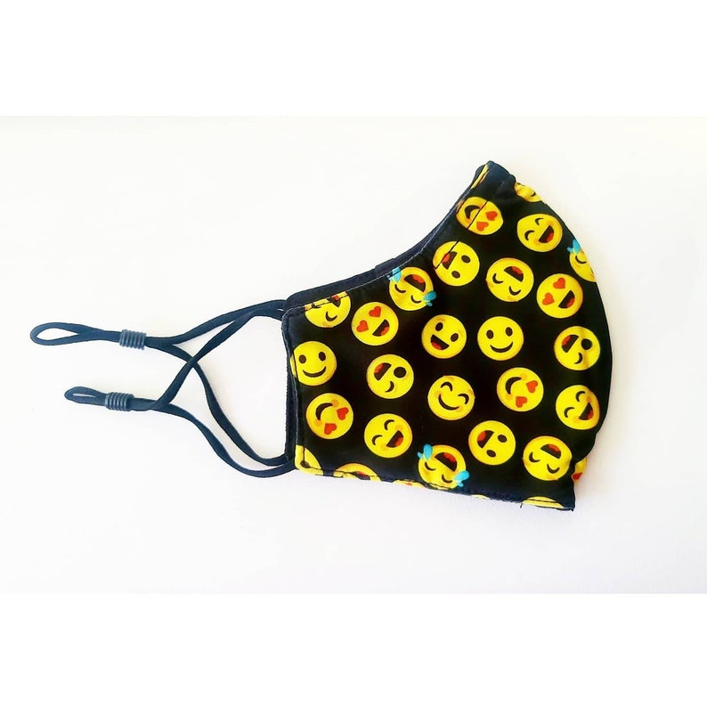 Emoji Face Mask With Filter Pocket / Nose Wire and Adjustable / 100% ...
