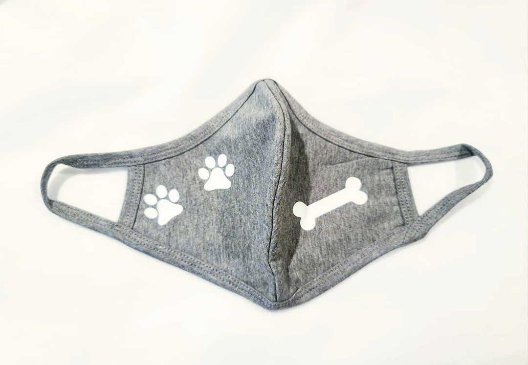 Gray Dog Face Mask / Paws and Bone / 100% Cotton / Reusable, Washable ...