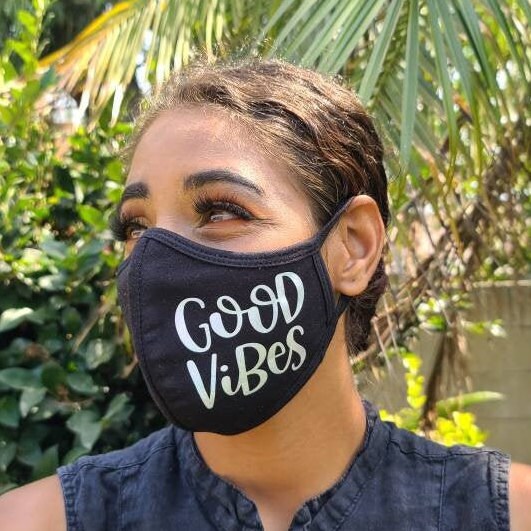 Reflective Good Vibes Face Mask / 100% Cotton / Reusable and Washable ...
