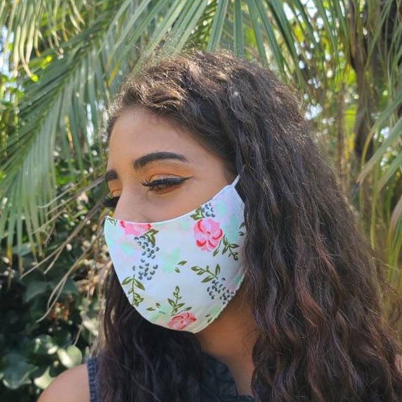Mint Green Flower Face Mask / 100% Cotton / Reusable / - Etsy