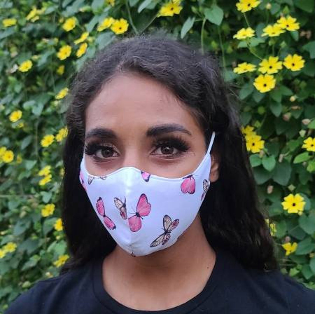 Pink Butterfly Face Mask / 100% Cotton / Reusable, Washable / Double ...