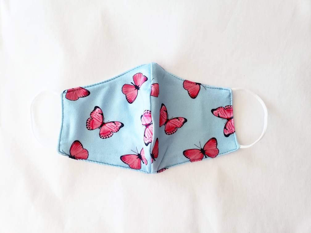 Blue Butterfly Face Mask / 100% Cotton / Reusable, Washable / Double ...