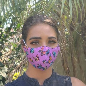 Purple Butterfly Face Mask / 100% Cotton / Reusable, Washable / Double ...