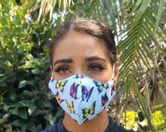 Blue Butterfly Face Mask / 100% Cotton / Reusable, Washable / Double ...