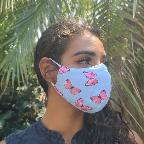 Blue Butterfly Face Mask / 100% Cotton / Reusable, Washable / Double ...