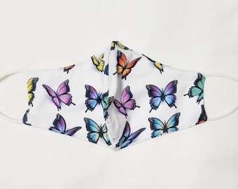 Blue Butterfly Face Mask / 100% Cotton / Reusable, Washable / Double ...
