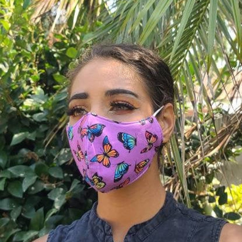 Purple Butterfly Face Mask / 100% Cotton / Reusable, Washable / Double ...