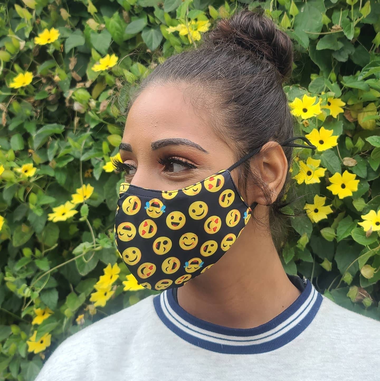 Emoji Face Mask With Filter Pocket / Nose Wire and Adjustable / 100% ...