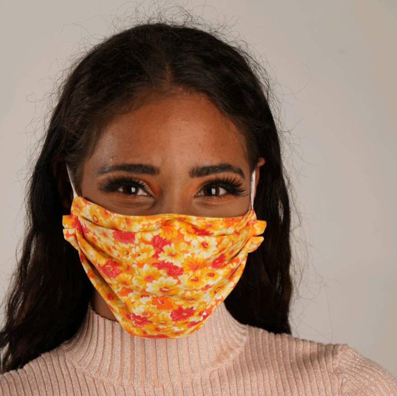 Orange Floral Face Mask / 100% Cotton / Triple Layer With - Etsy