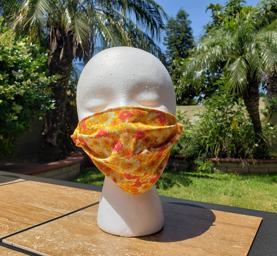 Orange Floral Face Mask / 100% Cotton / Triple Layer With - Etsy