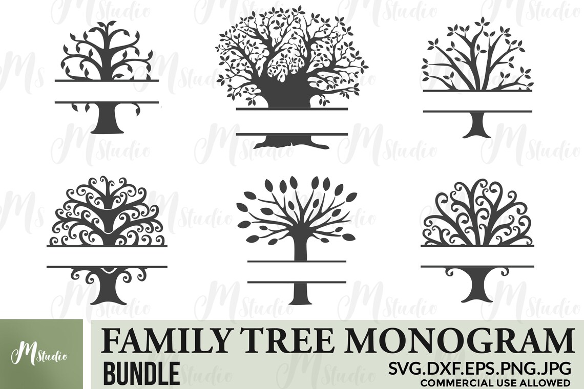 Family Tree Monogram Svg, Tree Cut Files, Family Tree Names, Family ...