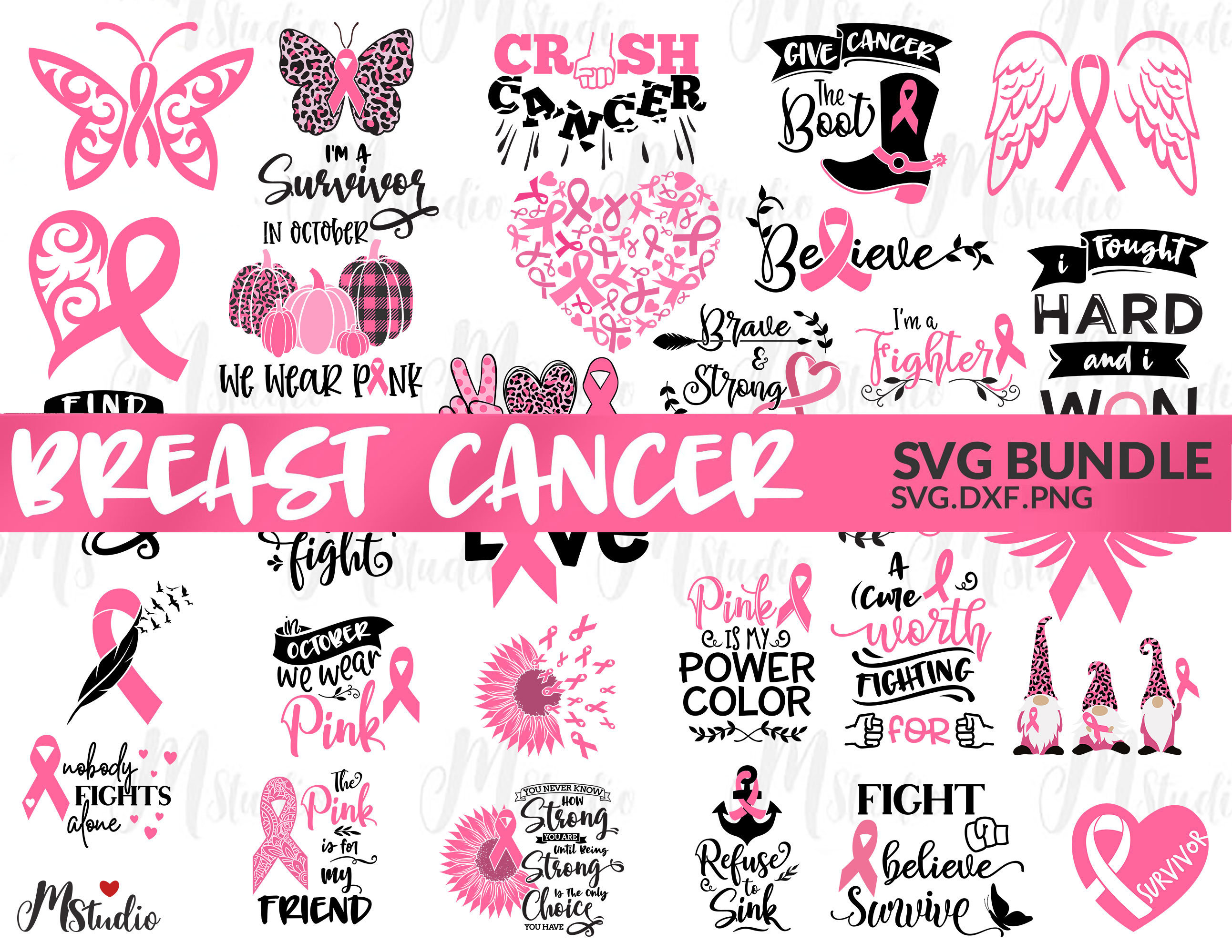 Breast Cancer Svg Bundle Cancer Svg Cancer Awareness Etsy