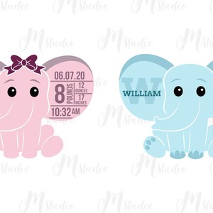 Elephant Birth Stats, Baby Girl Boy Svg, Birth Announcement, Instant ...