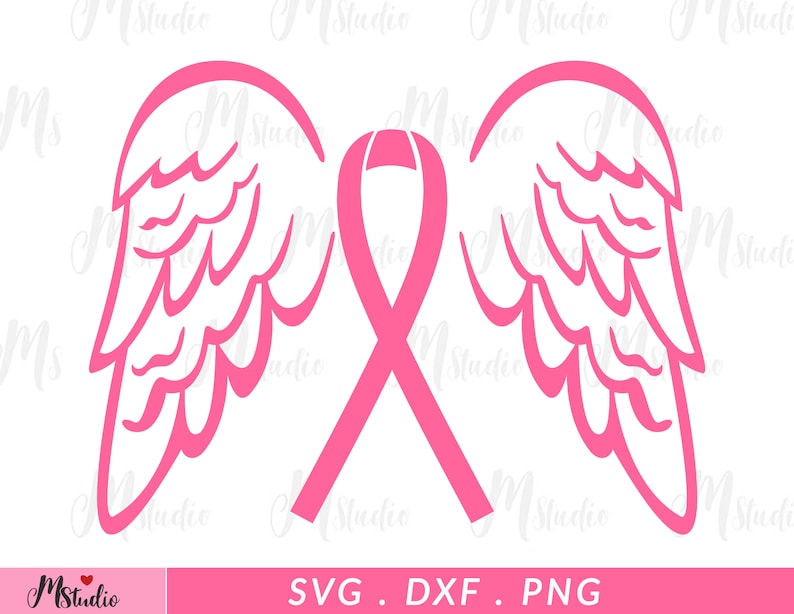 Awareness Ribbon With Angel Wings, Breast Cancer Svg, Instant Digital ...