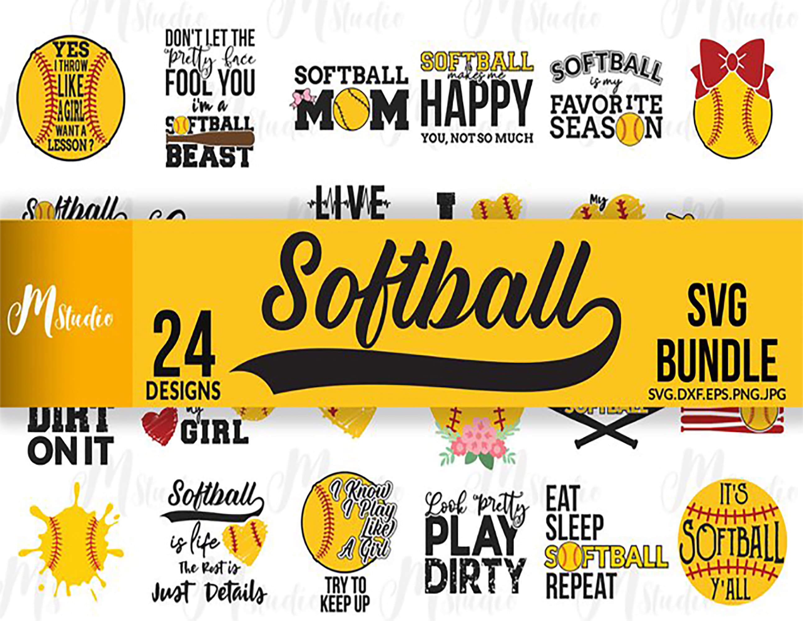 24 Softball Svg Bundle Girl Love Softball Baseball Raising Etsy