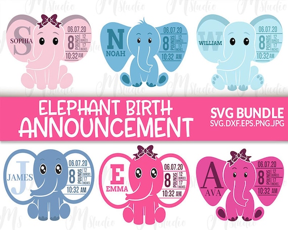 Elephant Birth Stats Baby Girl Boy Svg Birth Announcement - Etsy