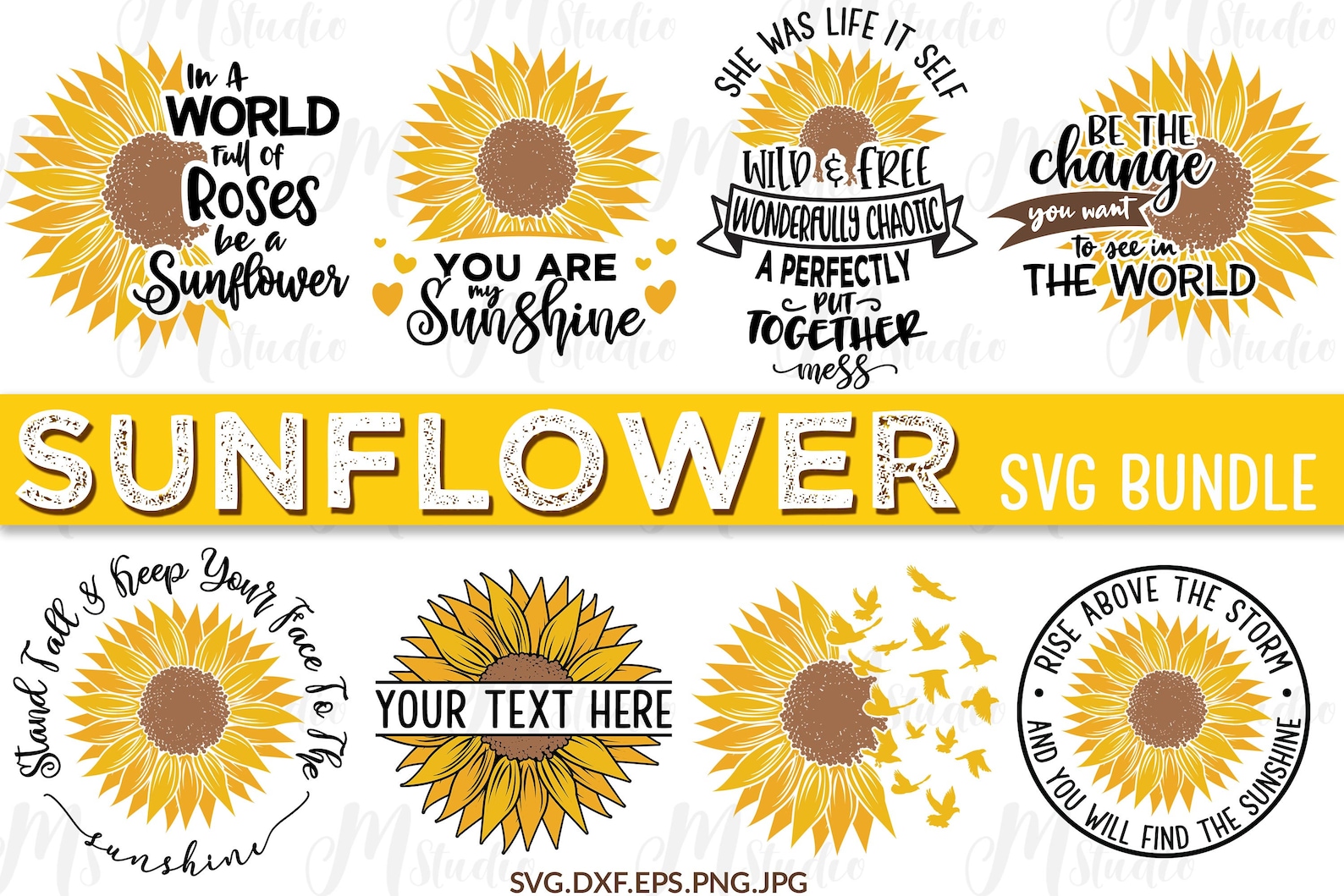 Sunflower SVG Sunshine Svg Cut Files Sunflower Monogram - Etsy
