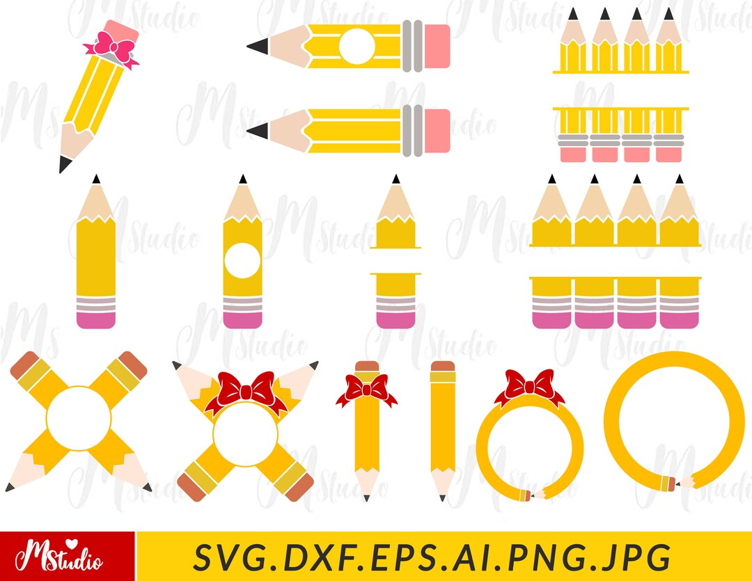 Pencil SVG Bundle, Pencil Split Monogram, Name Frame, Back to School ...