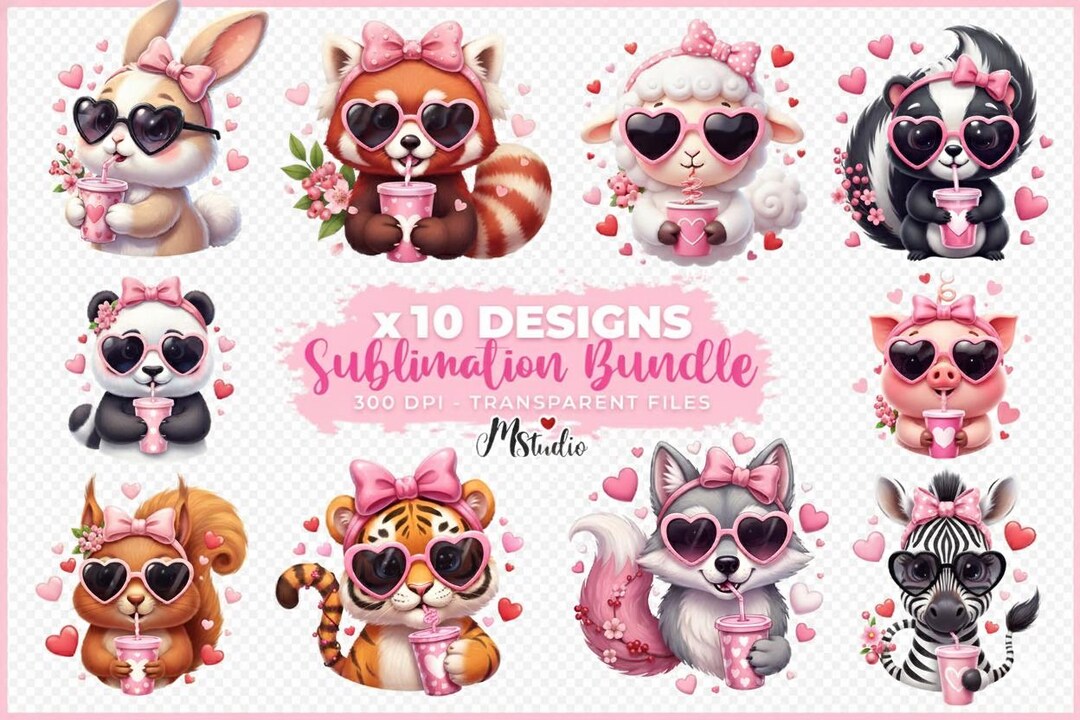 Cute Animals Drink, Summer Party PNG ,valentine's Day, Animals Drinking ...