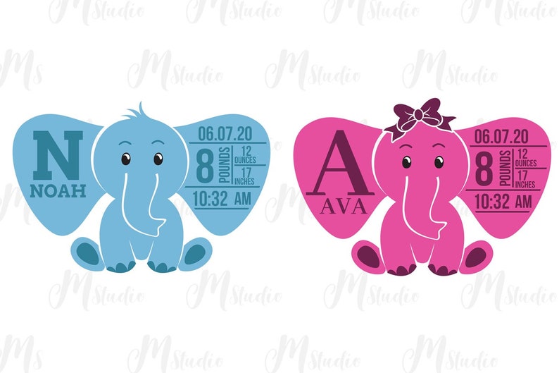 Elephant Birth Stats, Baby Girl Boy Svg, Birth Announcement, Instant ...