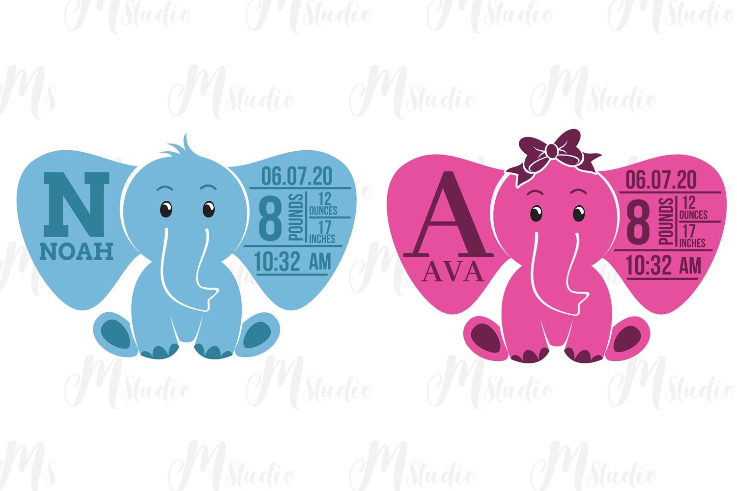 Elephant Birth Stats Baby Girl Boy Svg Birth Announcement | Etsy