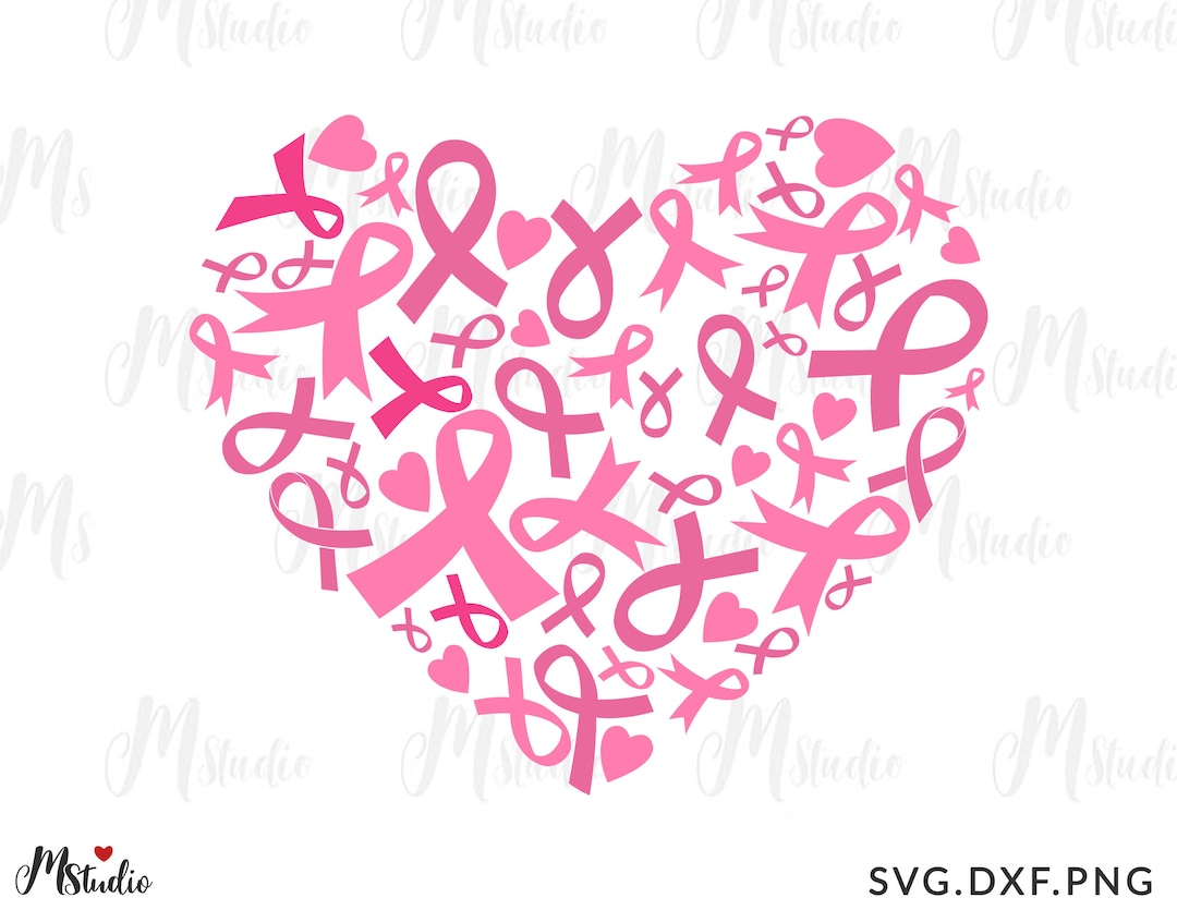 Heart Cancer Ribbons, Pink Heart PNG, Awareness PNG, SVG Digital File ...