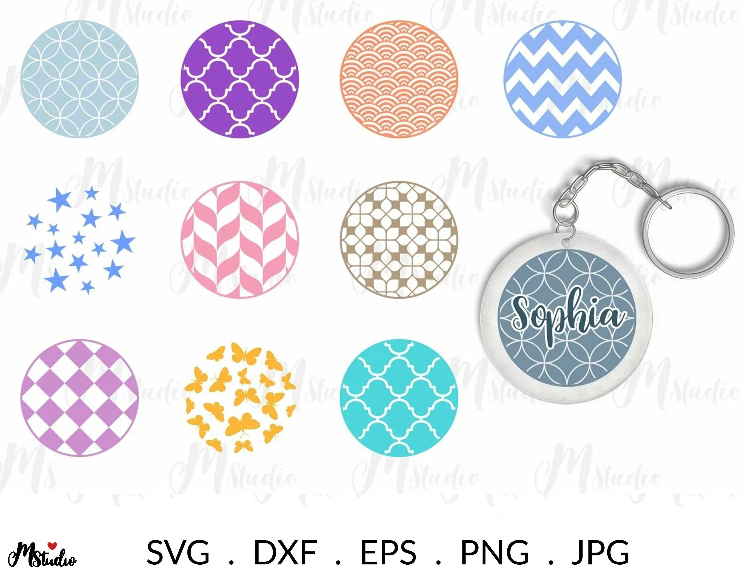 Keychain Svg Bundle, Circle Patterns Svg, Key Ring Pattern, Keychain ...