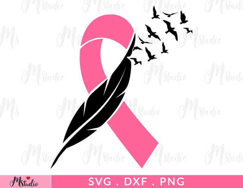 Ribbon Feather and Birds Svg Strong Woman Svg Breast Cancer - Etsy