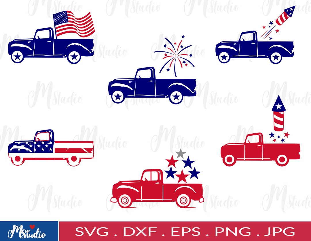 Truck SVG, Patriotic 4th of July, Truck Flag Layered SVG, Independence ...