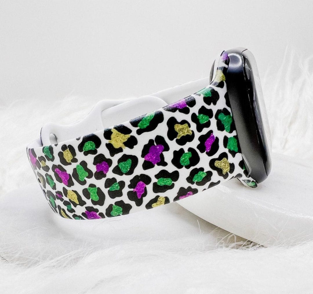 Mardi Gras Leopard Watch Band Compatible With Apple Watch Fitbit ...