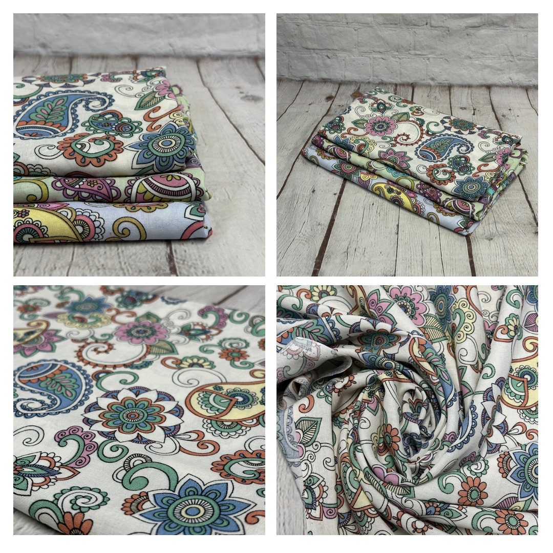 Rayon Challis Woven Print Fabric by the Yard Dusty Vinatge Paisley ...