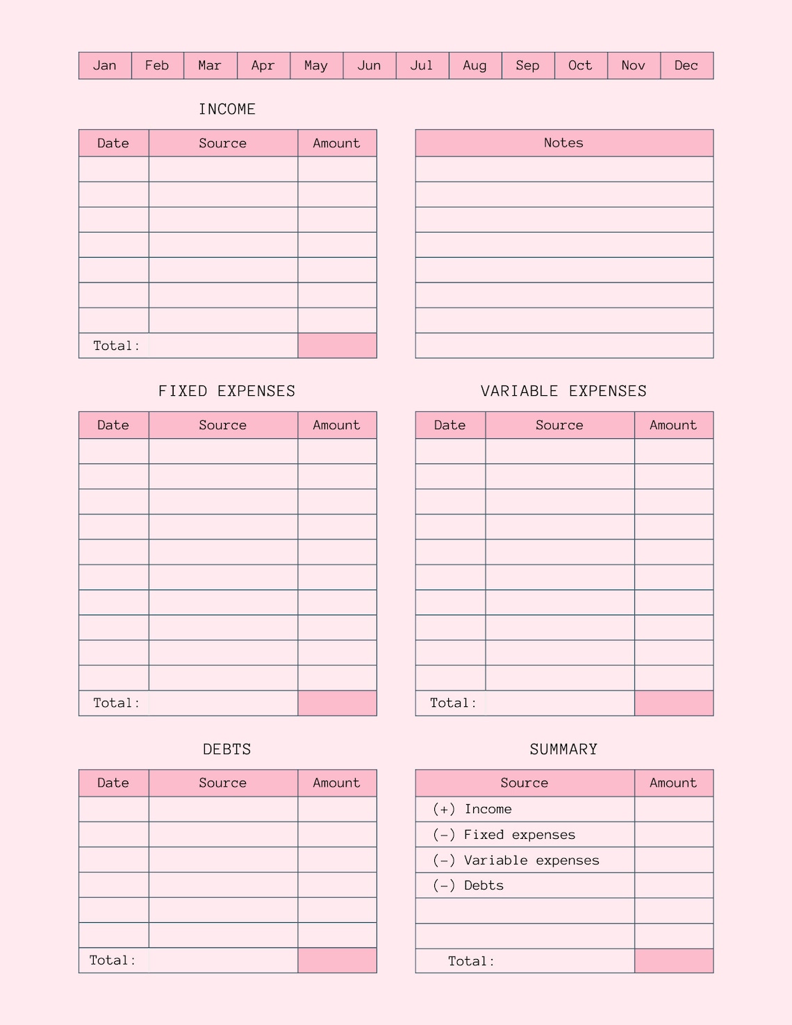 Monthly Budget Planner Printable: Income & Expense Tracker (PDF ...