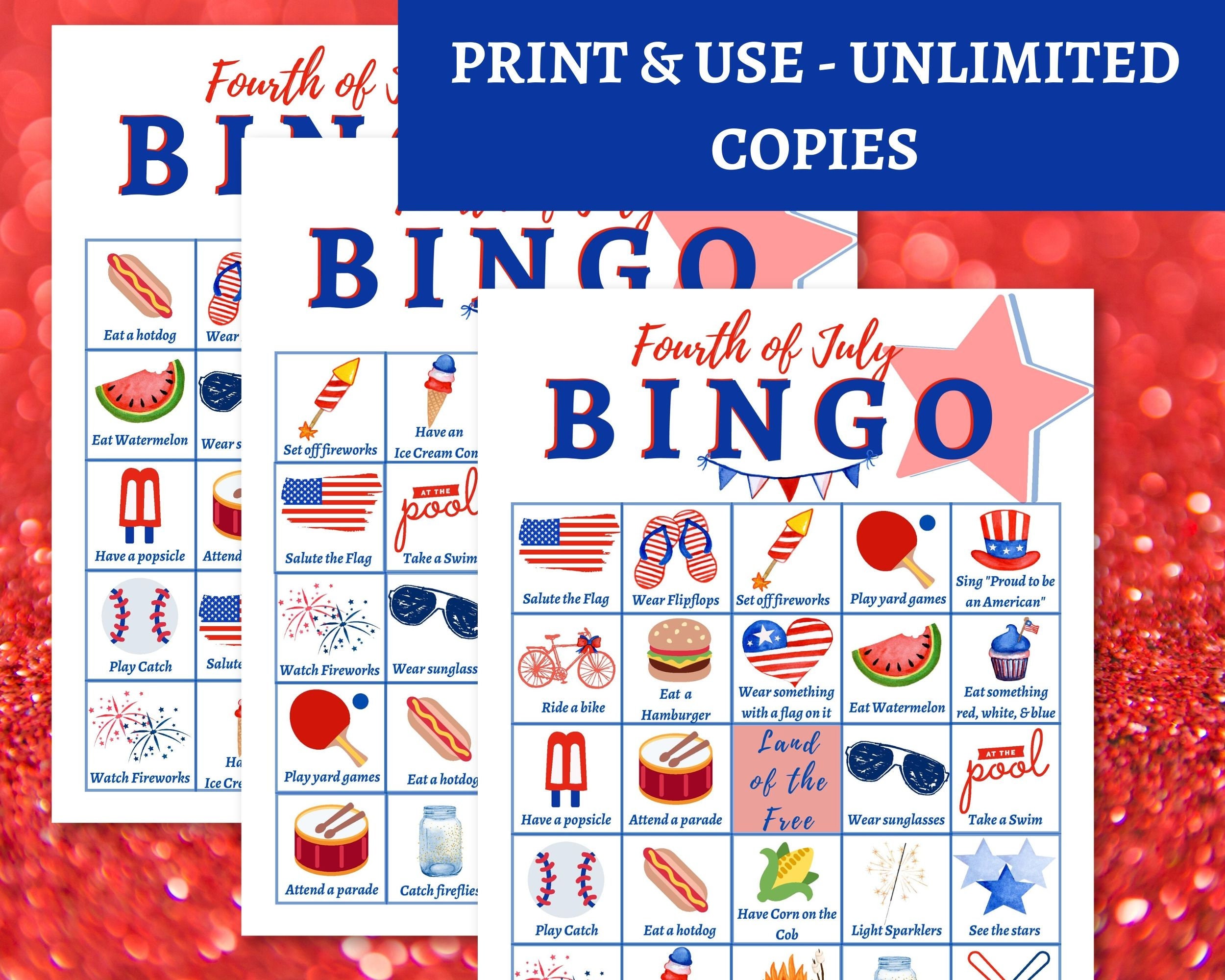 July 4th Bingo Cards | Fourth of July Party Games Printable | Instant ...
