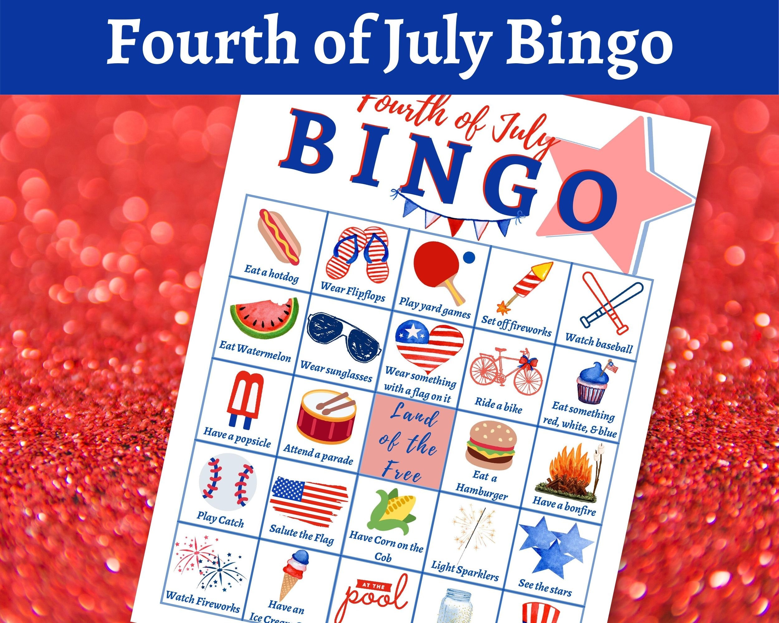 July 4th Patriotic Bingo | July 4th Party Games Printable | Instant ...