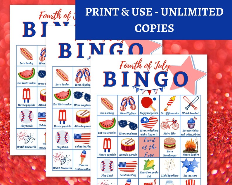July 4th Patriotic Bingo | July 4th Party Games Printable | Instant ...