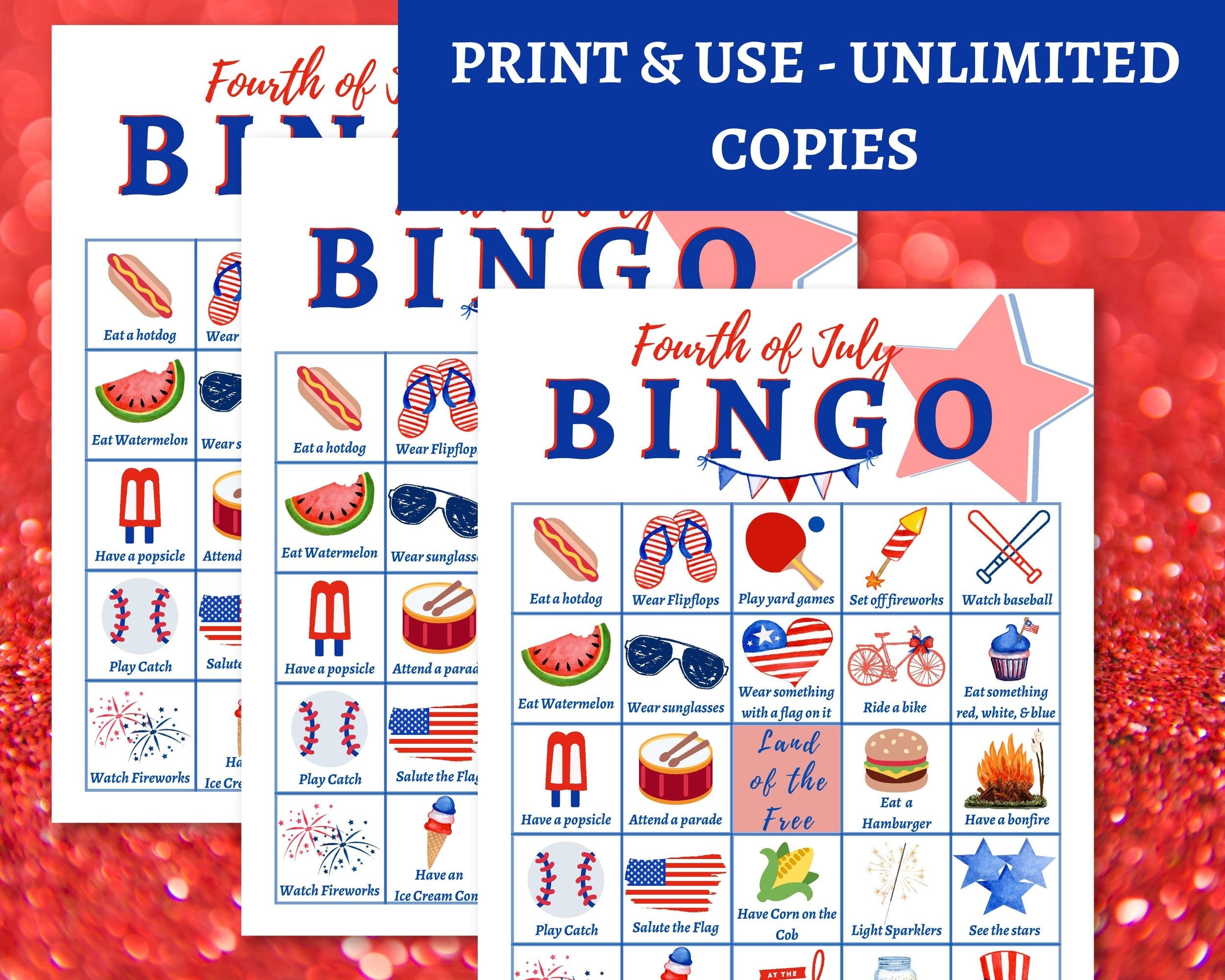 July 4th Patriotic Bingo | July 4th Party Games Printable | Instant ...