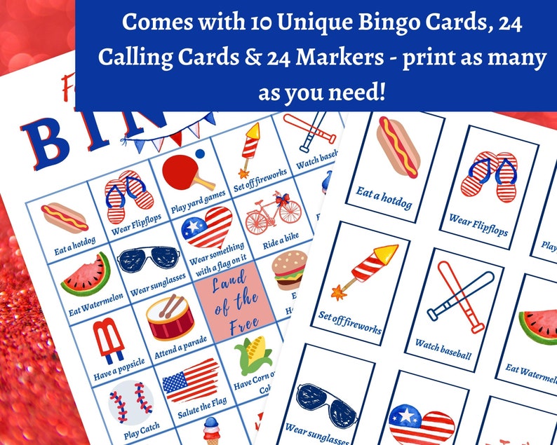 July 4th Bingo Cards | Fourth of July Party Games Printable | Instant ...